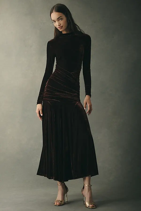 Bardot Velour Mock-neck Maxi Dress - Chocolate