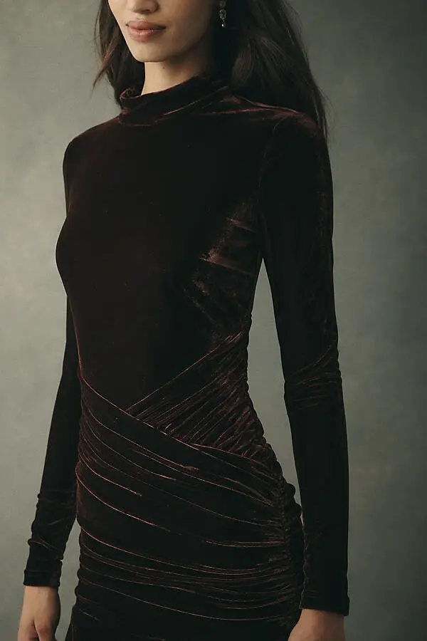 Bardot Velour Mock-neck Maxi Dress - Chocolate