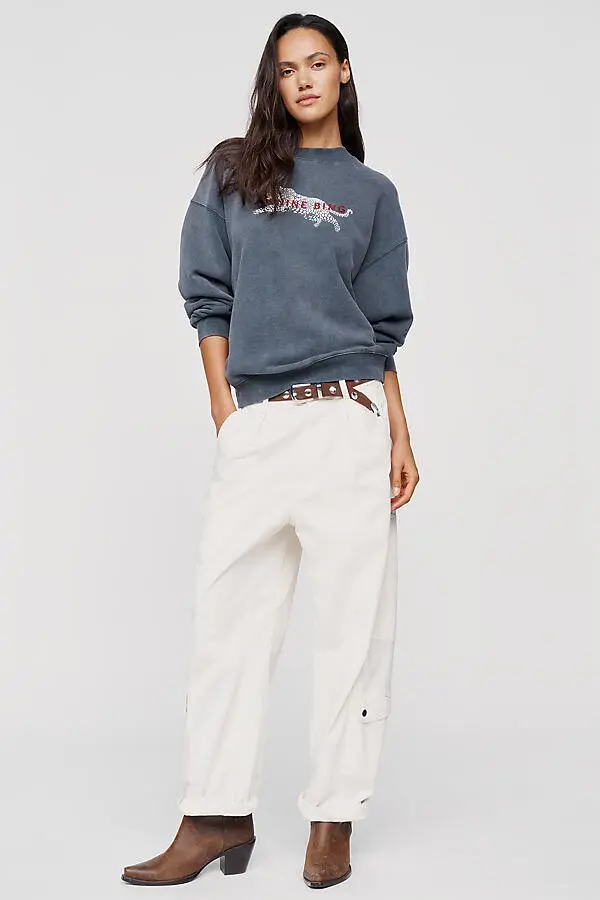 ANINE BING Spencer 100% Cotton Leopard Sweatshirt