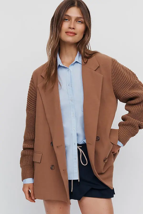 Anthropologie Twofer Sweater Blazer Jacket - Camel