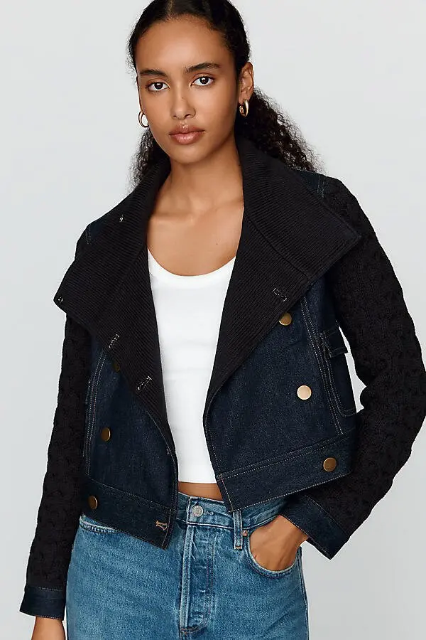 PILCRO Denim & Sweater Knit Cardigan