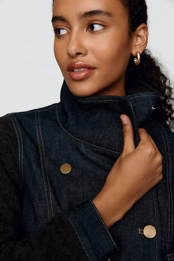 PILCRO Denim & Sweater Knit Cardigan