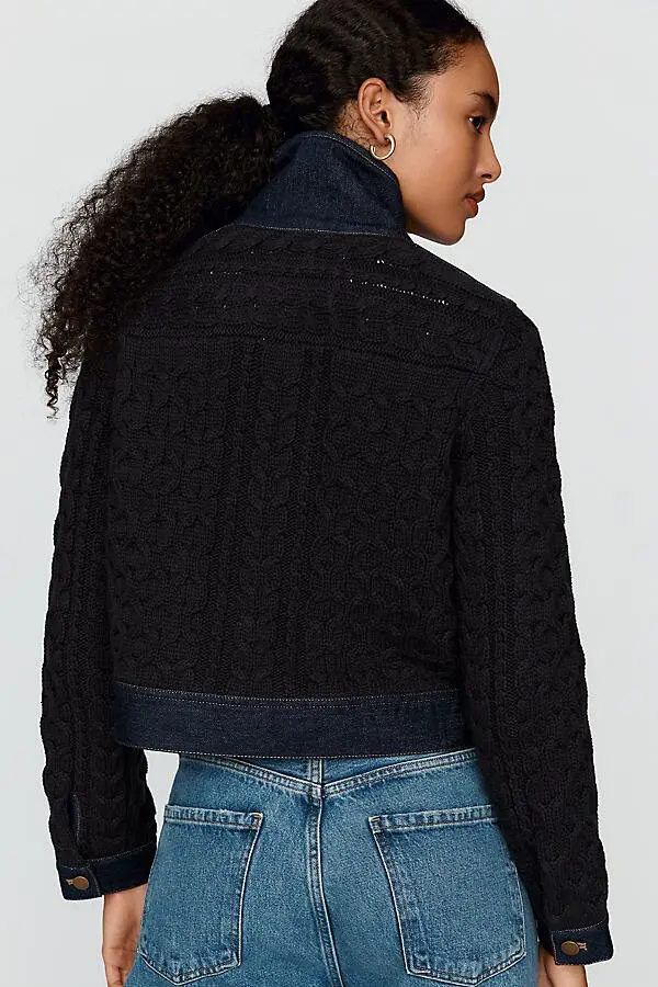 PILCRO Denim & Sweater Knit Cardigan