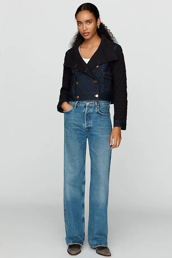 PILCRO Denim & Sweater Knit Cardigan