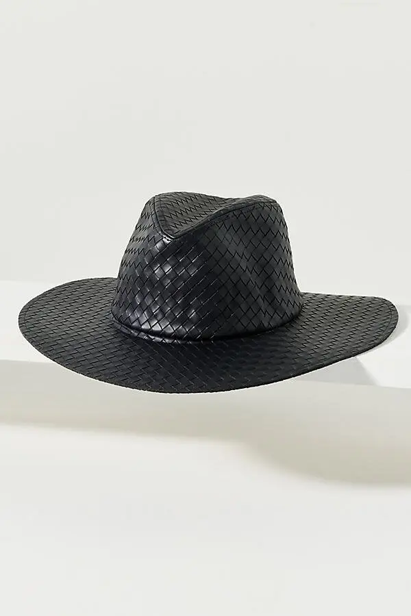 WYETH Woven Leather Rancher Hat - Black
