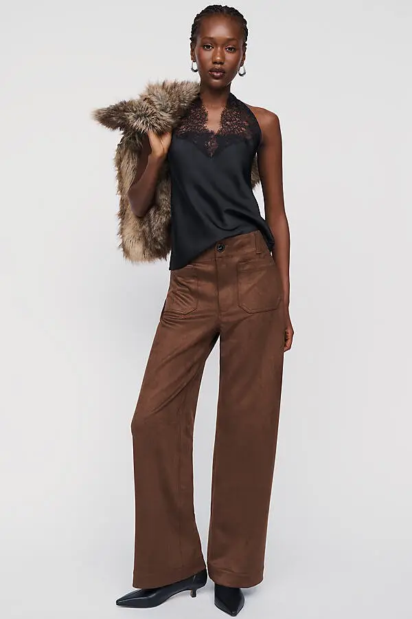 Maeve Merricksart X Colette Faux Suede Full Length Pants - Bark