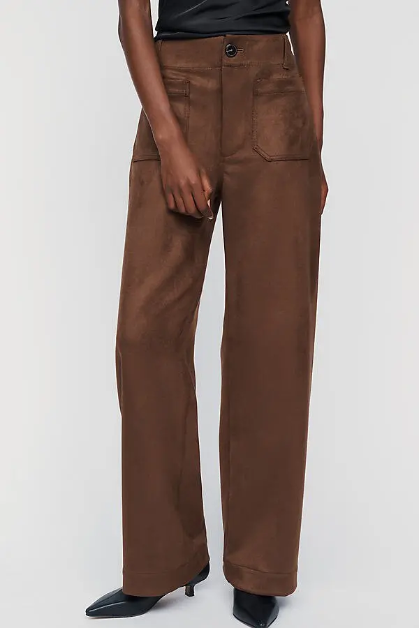 Maeve Merricksart X Colette Faux Suede Full Length Pants - Bark