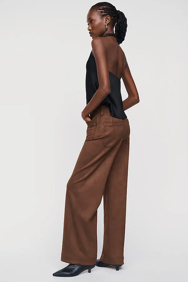 Maeve Merricksart X Colette Faux Suede Full Length Pants - Bark