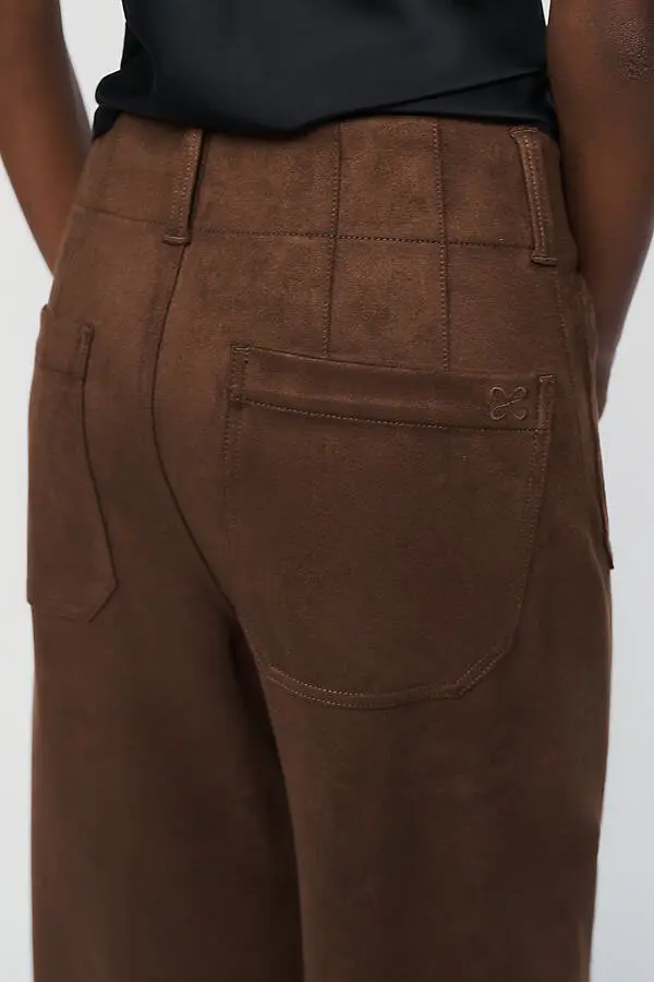 Maeve Merricksart X Colette Faux Suede Full Length Pants - Bark