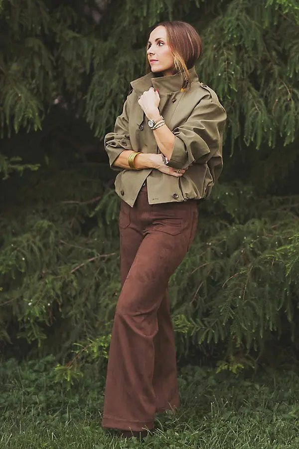 Maeve Merricksart X Colette Faux Suede Full Length Pants - Bark