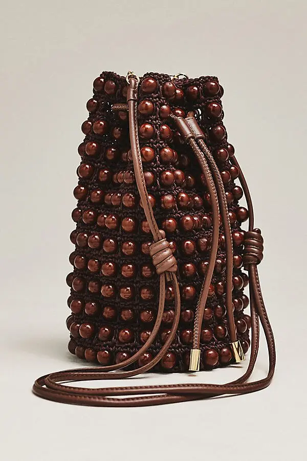 Farm Rio Beaded Macramé Bucket Bag - Walnut