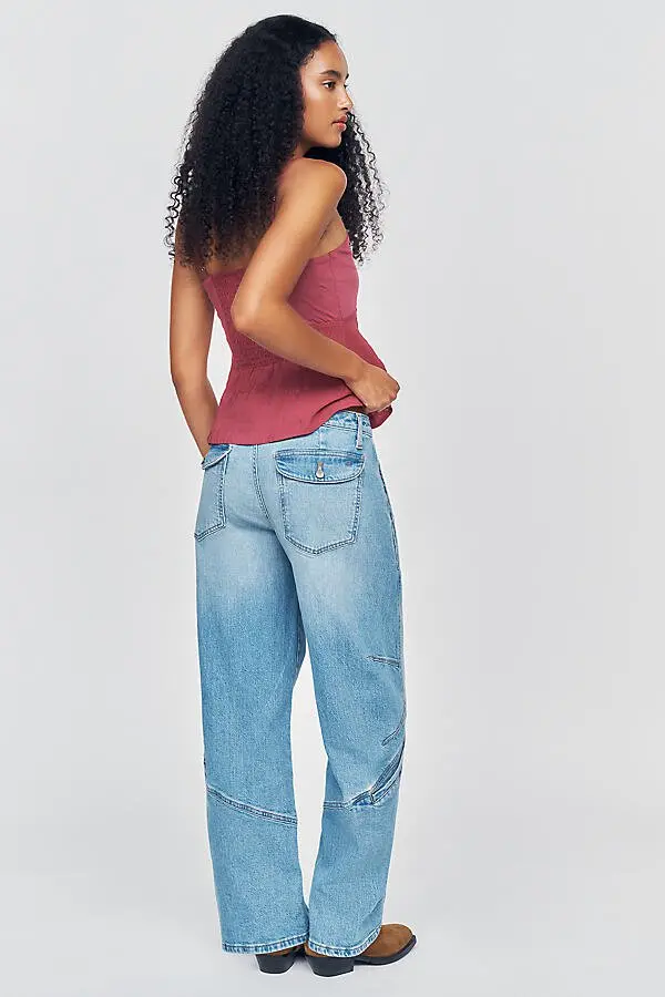 PILCRO Kaye Mid Rise Barrel Leg Jeans - Light Denim