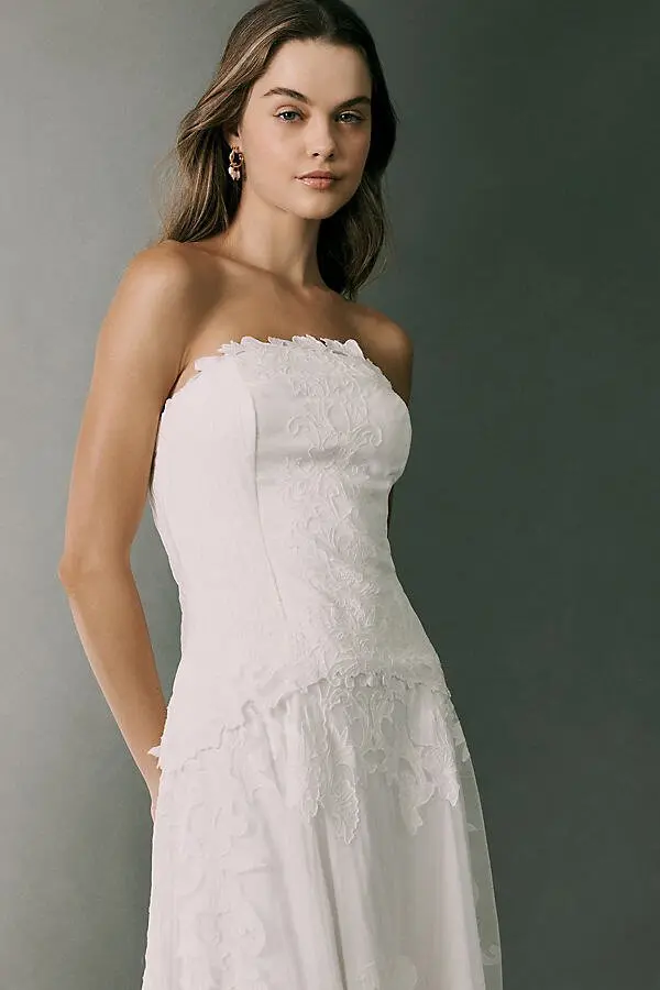 Bhldn Strapless Lace High-low Maxi Dress