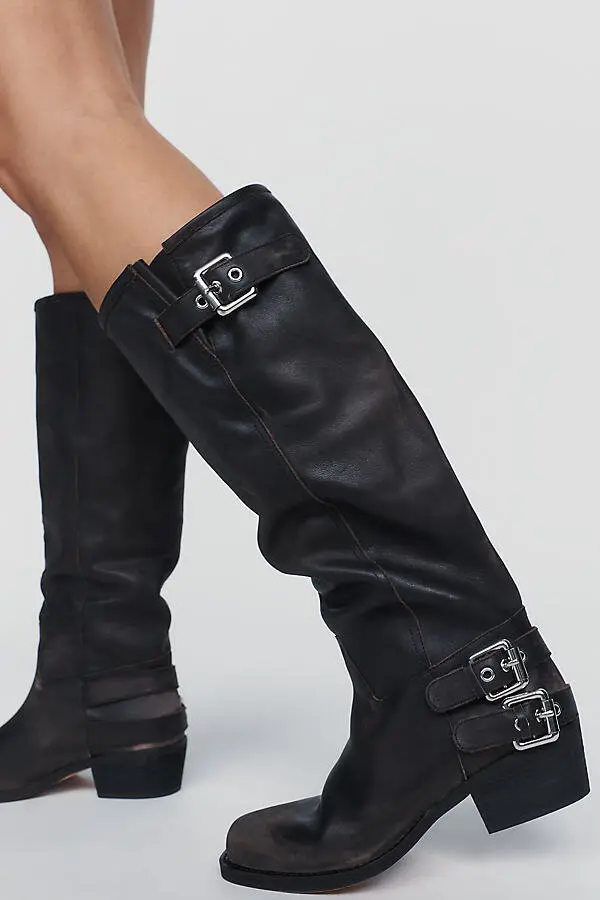 SILENT D Demi Leather Buckle Boots