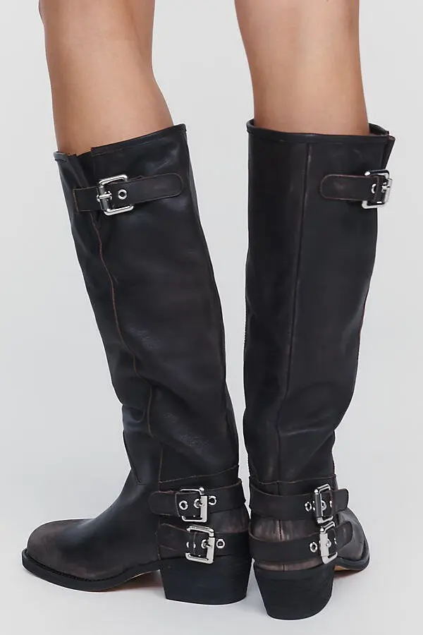 SILENT D Demi Leather Buckle Boots