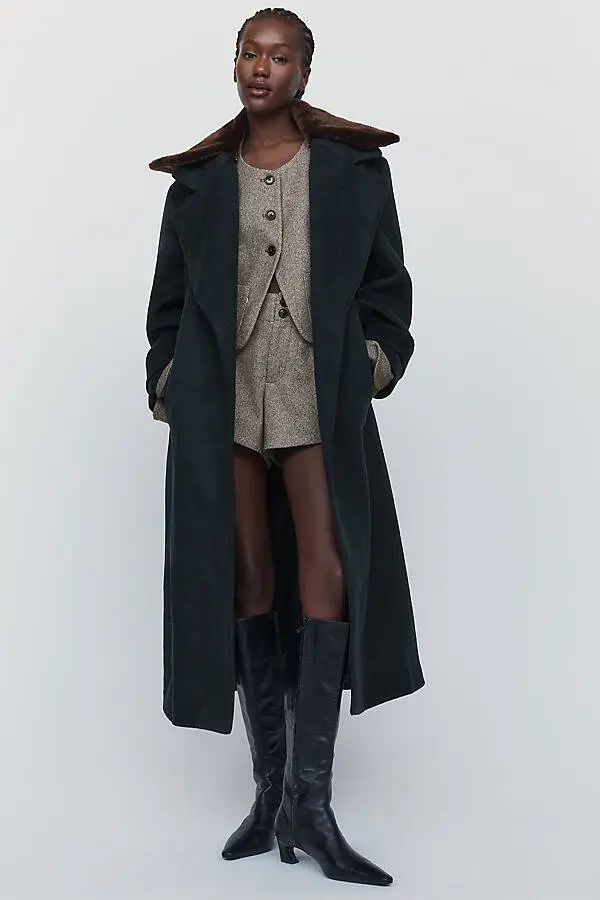 ALIGNE George Faux Fur Collared Wrap Coat Jacket