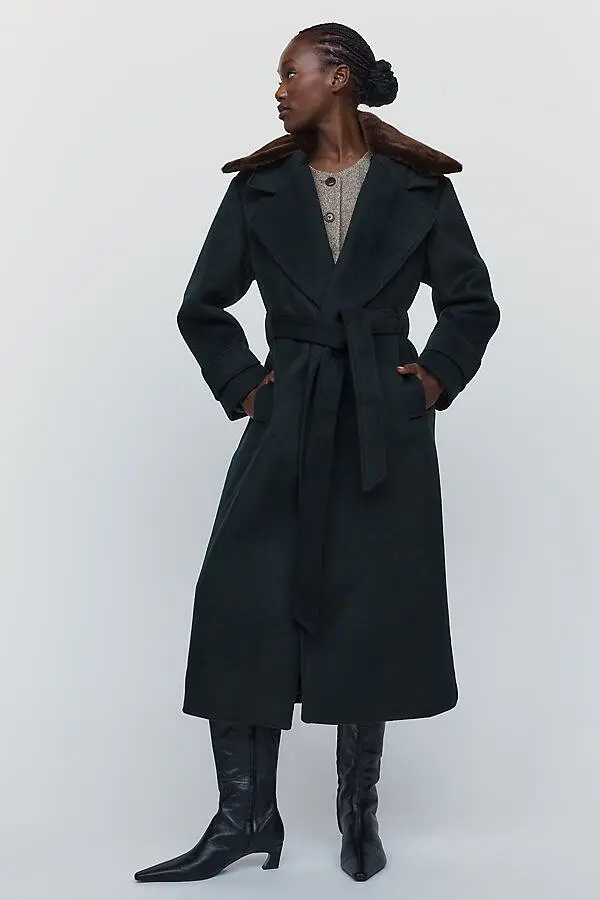 ALIGNE George Faux Fur Collared Wrap Coat Jacket