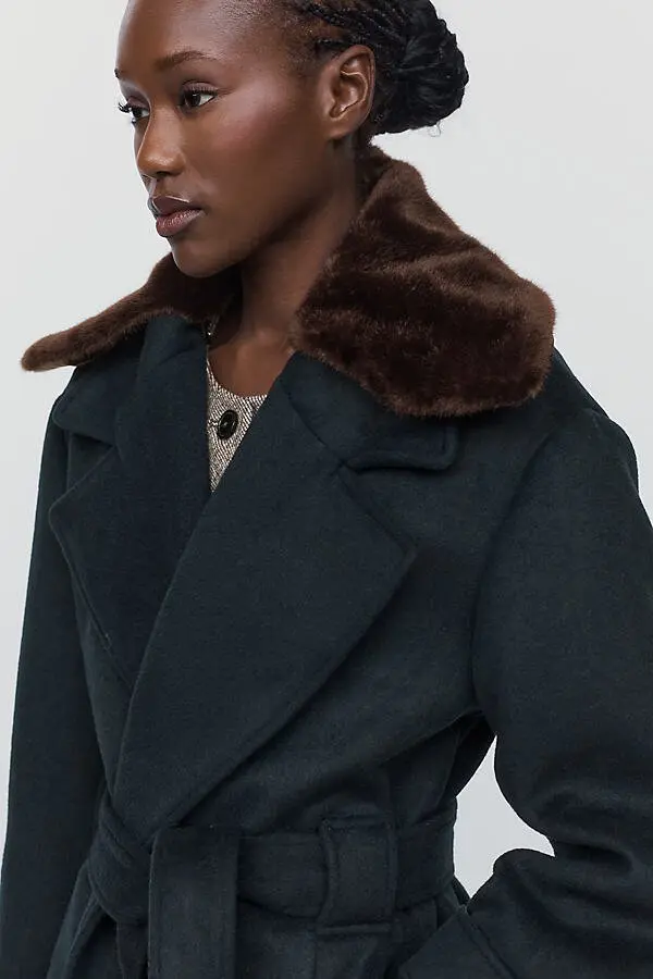 ALIGNE George Faux Fur Collared Wrap Coat Jacket