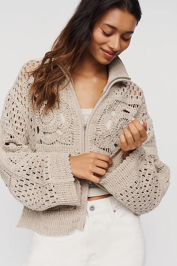 Anthropologie Claret Crosette Cotton Wool Blend Cardigan