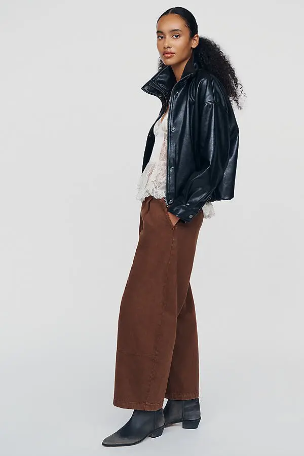 PILCRO Elmira Mid Rise Pleated Bow Barrel Jeans