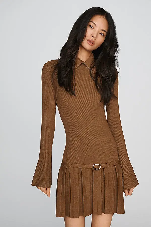 Avec Les Filles Pleated Sweater Mi Dress