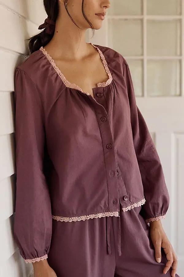TBCO 100% Cotton Eyelet-trim Pajama Set