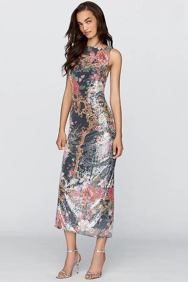Bhldn Sequed Maxi Dress - Black Pattern