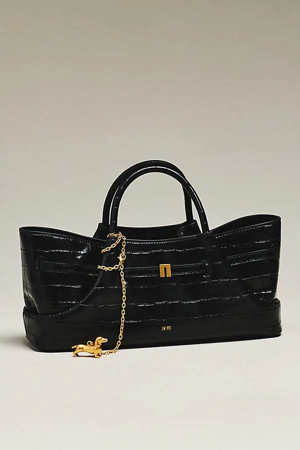 Maeve Dachshund Metal Charm Tote Bag - Black