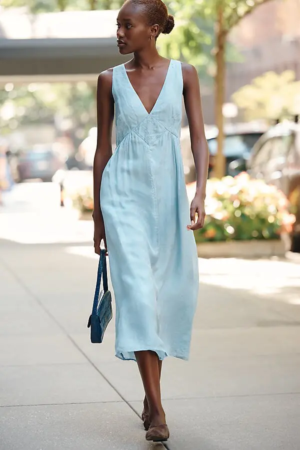 Anthropologie V-neck Midi Dress - Sky