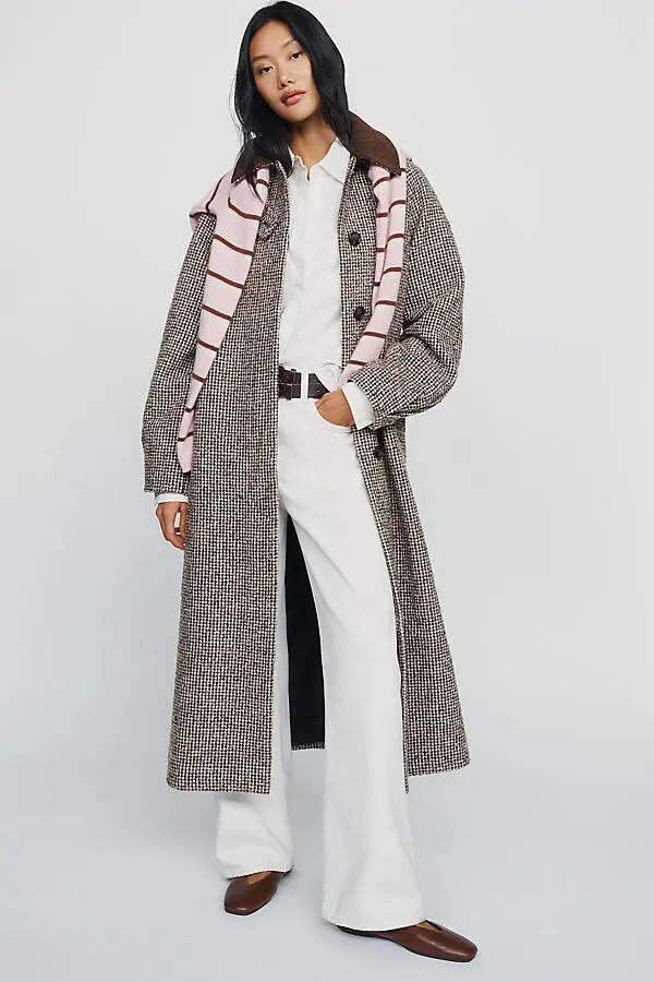 Anthropologie Houndstooth Maxi Coat Jacket