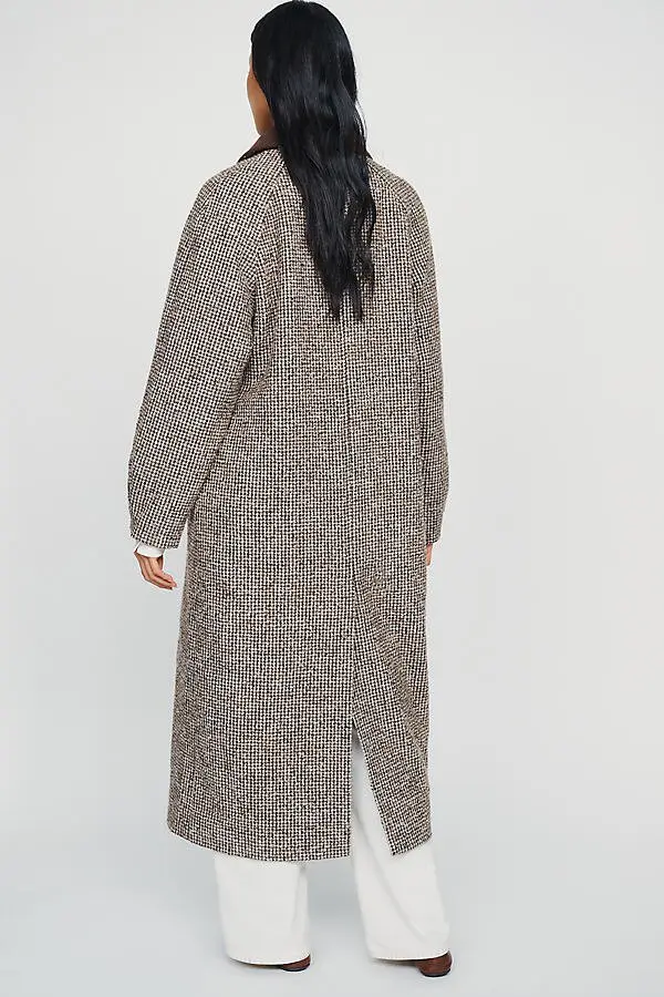 Anthropologie Houndstooth Maxi Coat Jacket