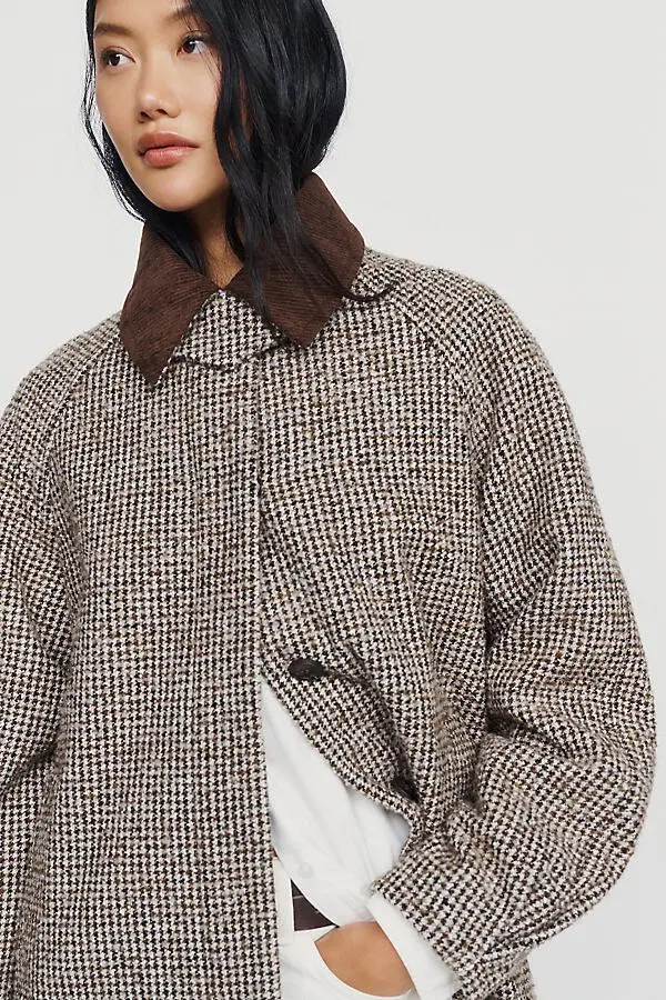Anthropologie Houndstooth Maxi Coat Jacket