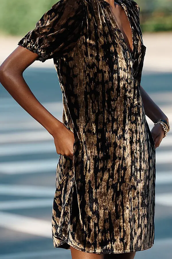 PILCRO Aly Velvet Puff-sleeve Mi Dress