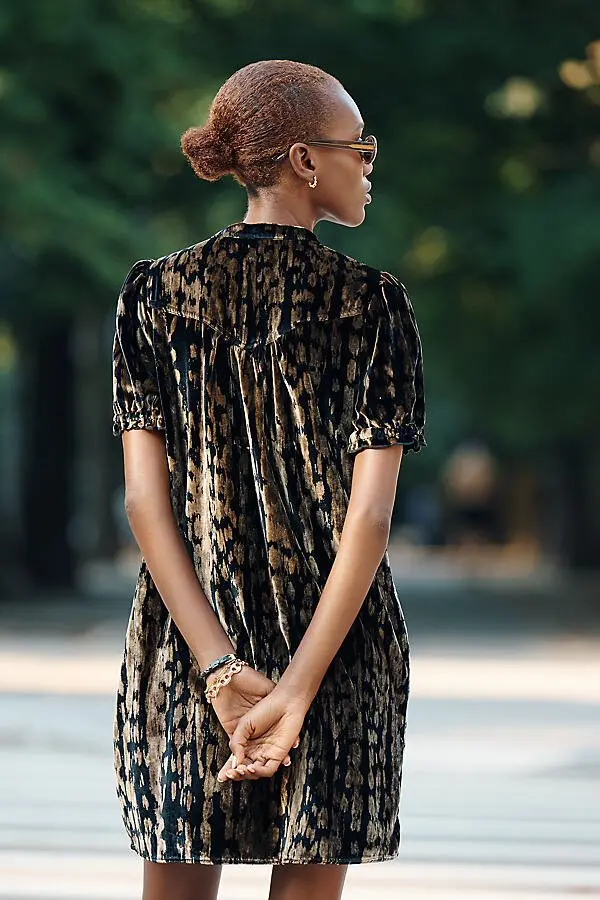 PILCRO Aly Velvet Puff-sleeve Mi Dress