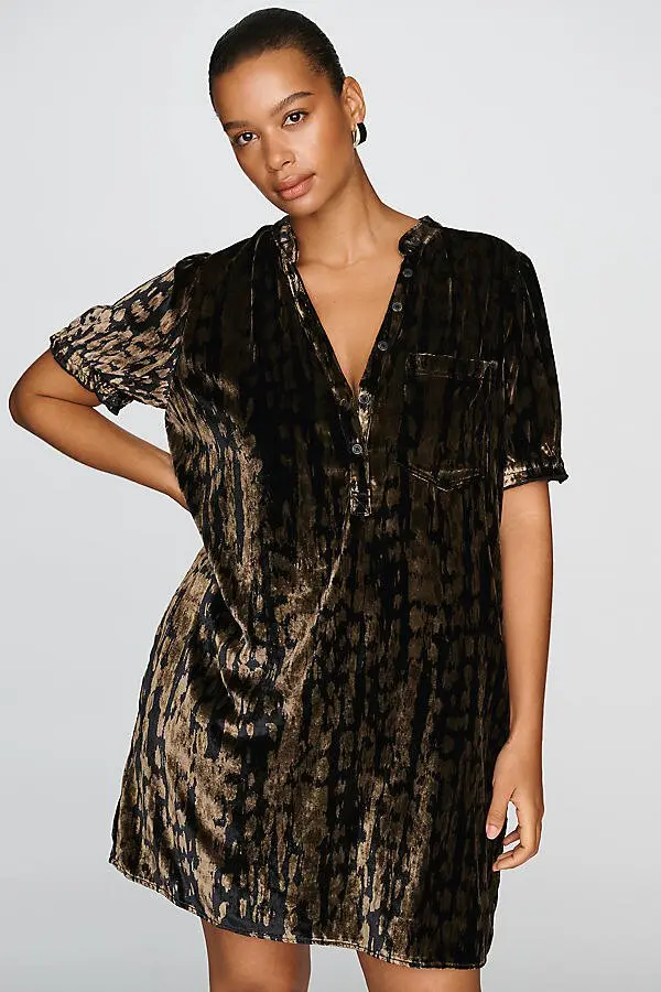 PILCRO Aly Velvet Puff-sleeve Mi Dress
