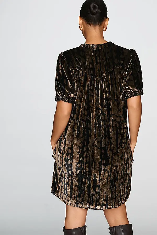 PILCRO Aly Velvet Puff-sleeve Mi Dress