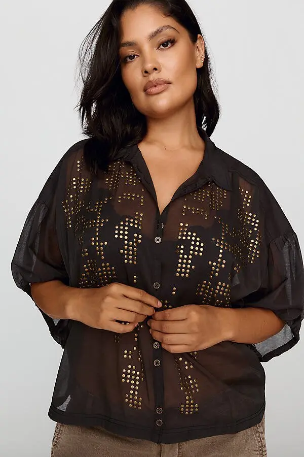 PILCRO Qucy Sheer Studded Blouse