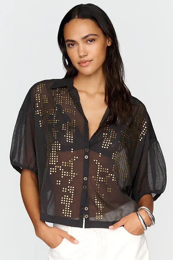 PILCRO Qucy Sheer Studded Blouse