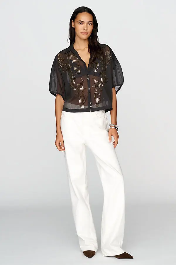 PILCRO Qucy Sheer Studded Blouse