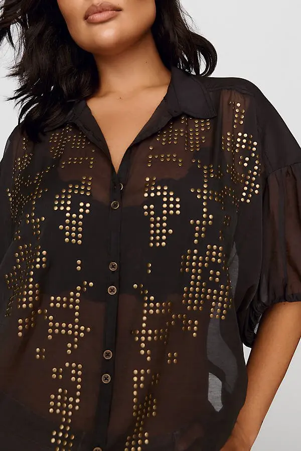 PILCRO Qucy Sheer Studded Blouse