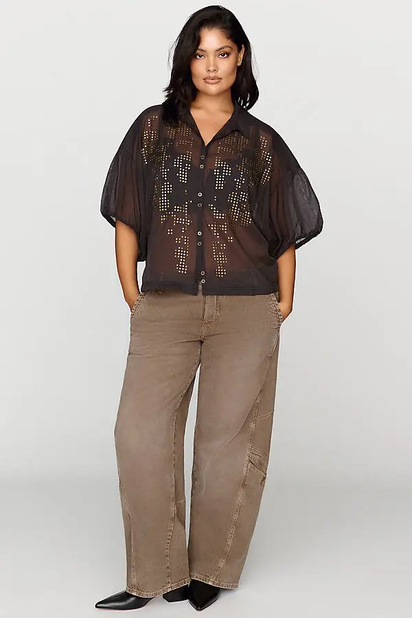 PILCRO Qucy Sheer Studded Blouse