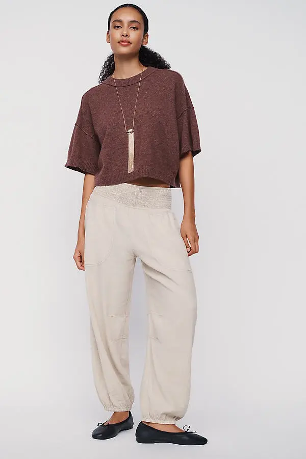 PILCRO Reese Smocked Pull-on Jogger Pants - Sand