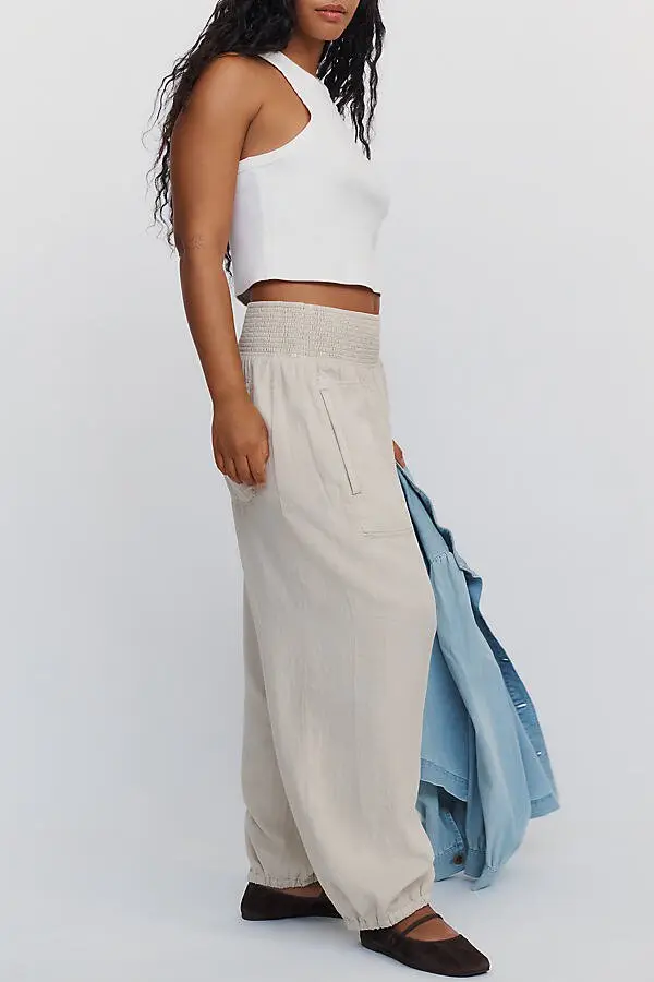 PILCRO Reese Smocked Pull-on Jogger Pants - Sand