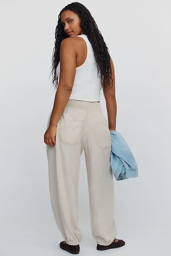 PILCRO Reese Smocked Pull-on Jogger Pants - Sand