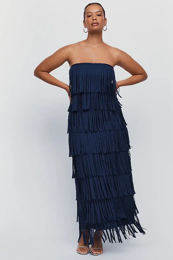 CURAAE Yelena Strapless Frge Midi Dress