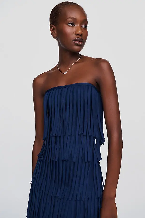CURAAE Yelena Strapless Frge Midi Dress