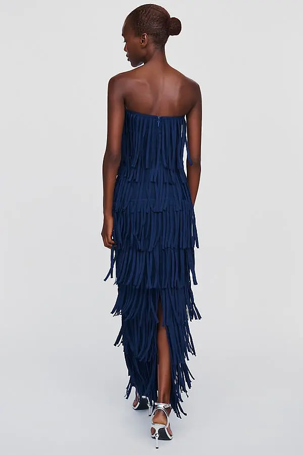 CURAAE Yelena Strapless Frge Midi Dress