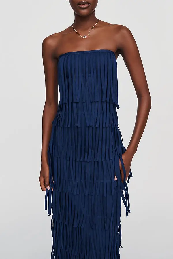 CURAAE Yelena Strapless Frge Midi Dress