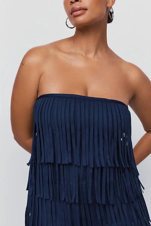 CURAAE Yelena Strapless Frge Midi Dress