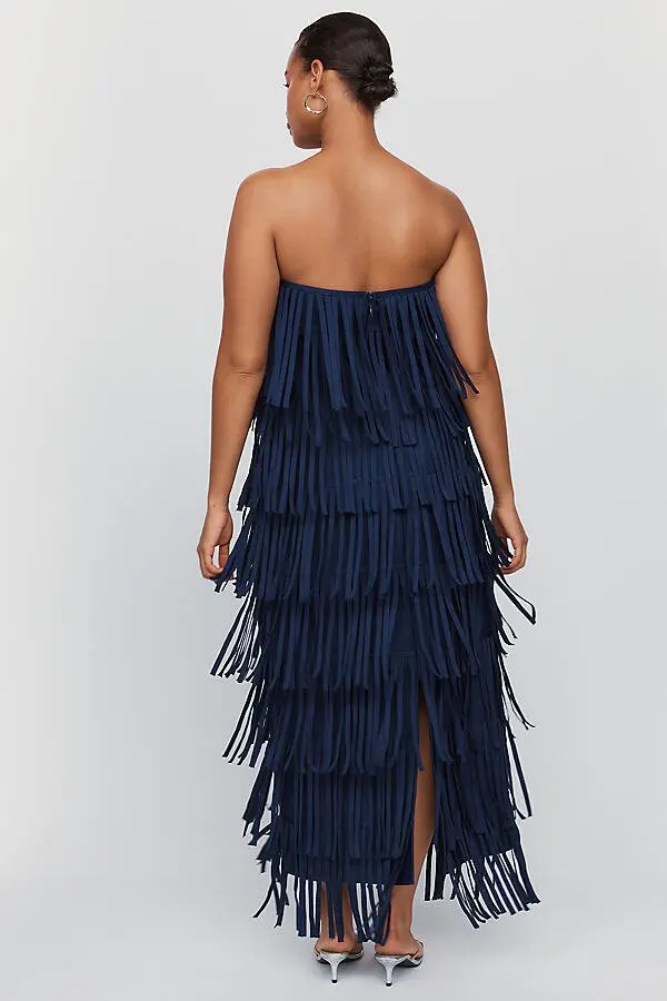 CURAAE Yelena Strapless Frge Midi Dress